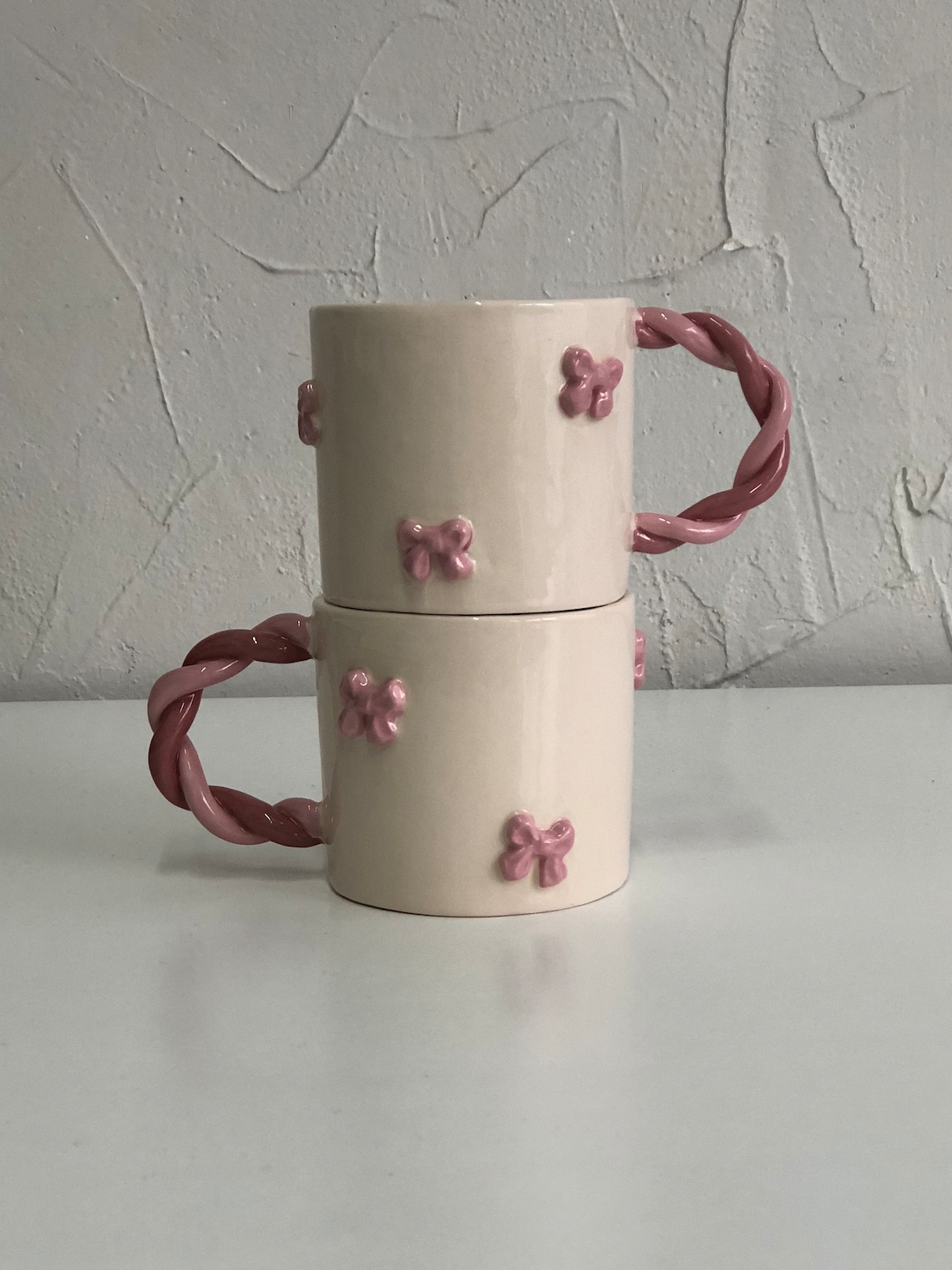 Little Pink Ribbon Bows Ceramic Mug 250 Ml Handmade Coffee Mugs ...