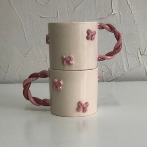 Little Pink Ribbon Bows Ceramic Mug| 250 Ml | Handmade Coffee Mugs ...