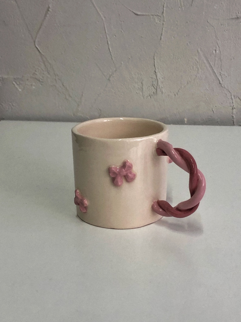 Little Pink Ribbon Bows Ceramic Mug 250 Ml Handmade Coffee Mugs ...