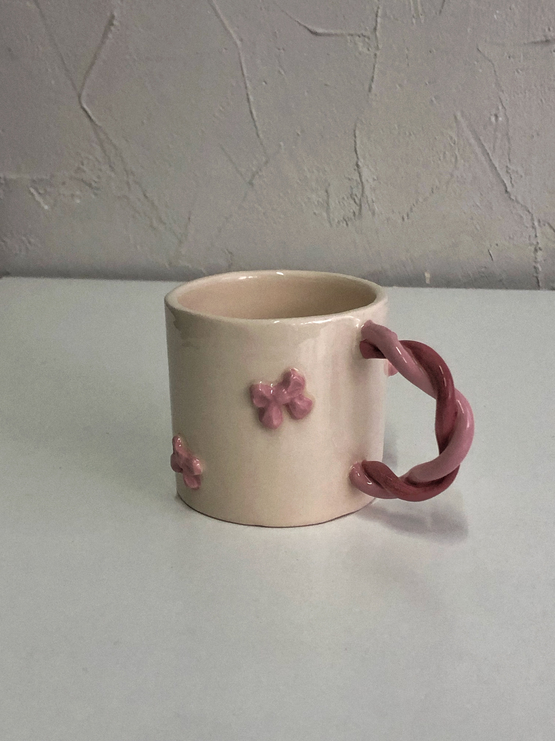 Little Pink Ribbon Bows Ceramic Mug 250 Ml Handmade Coffee Mugs ...