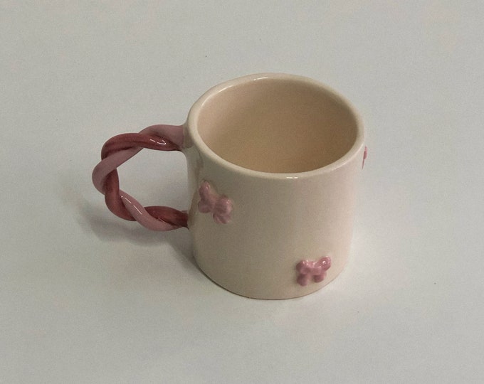 Little Pink Ribbon Bows Ceramic Mug 250 Ml Handmade Coffee Mugs, Coquette Mug, Unique Valentines ...