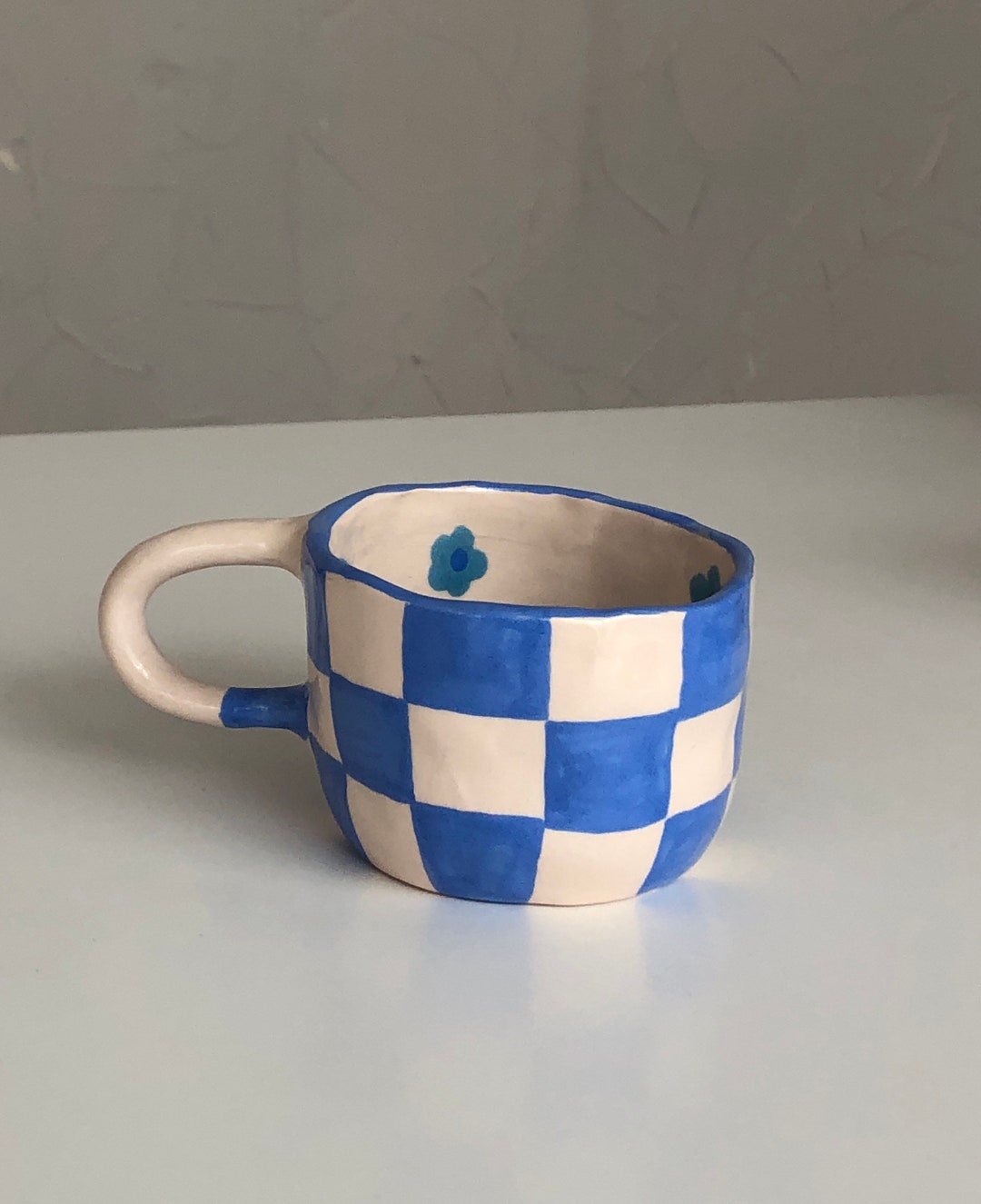 Handmade Checkered Ceramic Mug 200 Ml Handmade Coffee Mugs, Handmade ...