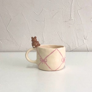Teddy Bear Mug With Ribbon Bow Handmade Ceramic Mug 300 Ml Handmade ...