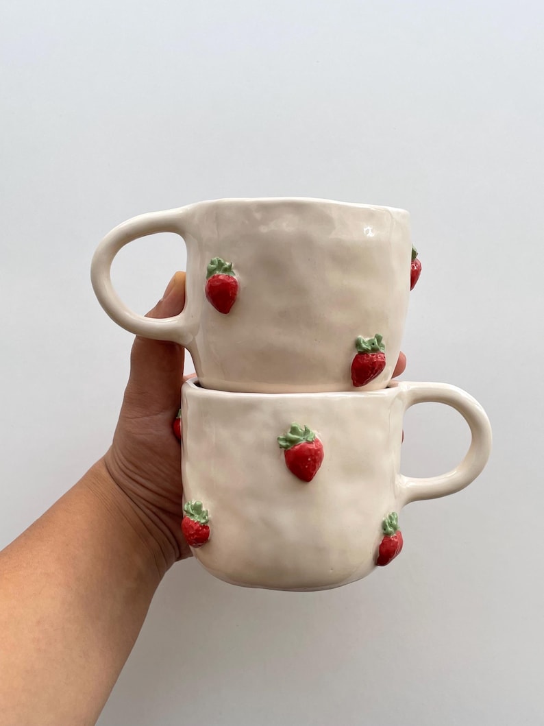 Strawberries Handmade Ceramic Mug 3D | 250 Ml | Handmade Coffee Mugs ...
