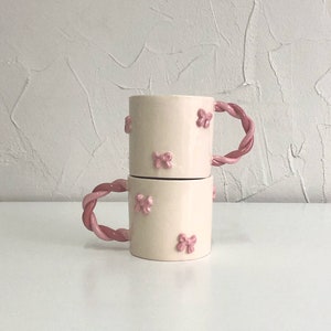 Little Pink Ribbon Bows Ceramic Mug 250 Ml Handmade Coffee Mugs ...