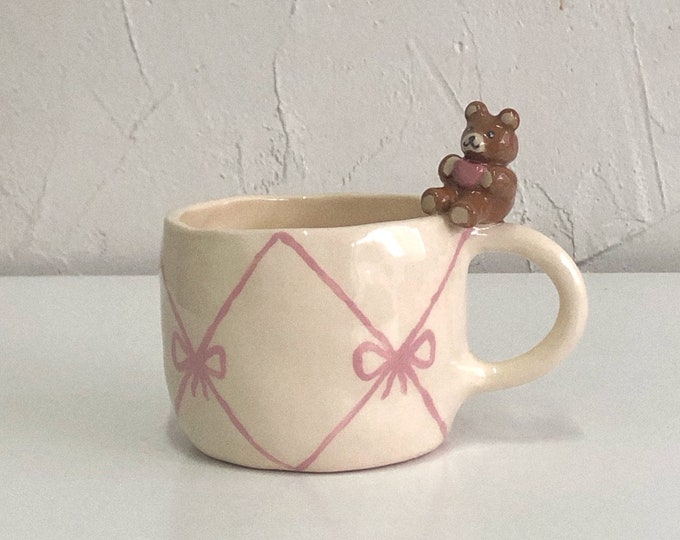 Teddy Bear Mug With Ribbon Bow Handmade Ceramic Mug - 300 Ml | Handmade ...