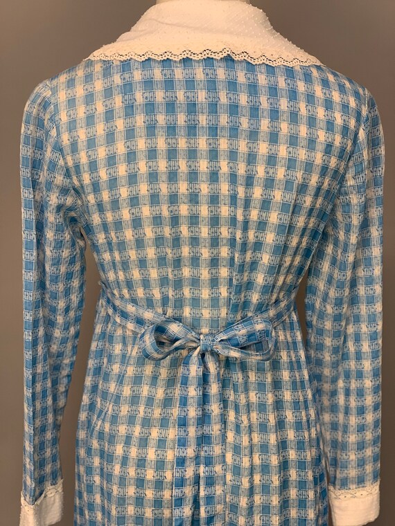 1970's Light Blue Gingham Lace Collar Loungee's Dress… - Gem