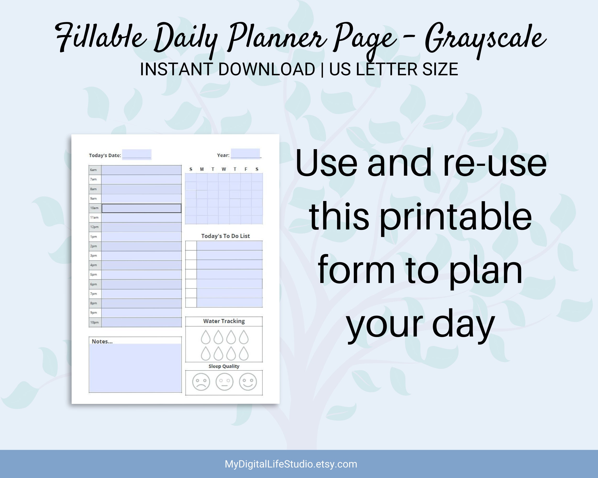Fillable Daily Planner Gray | Printable | Digital Download | Editable ...
