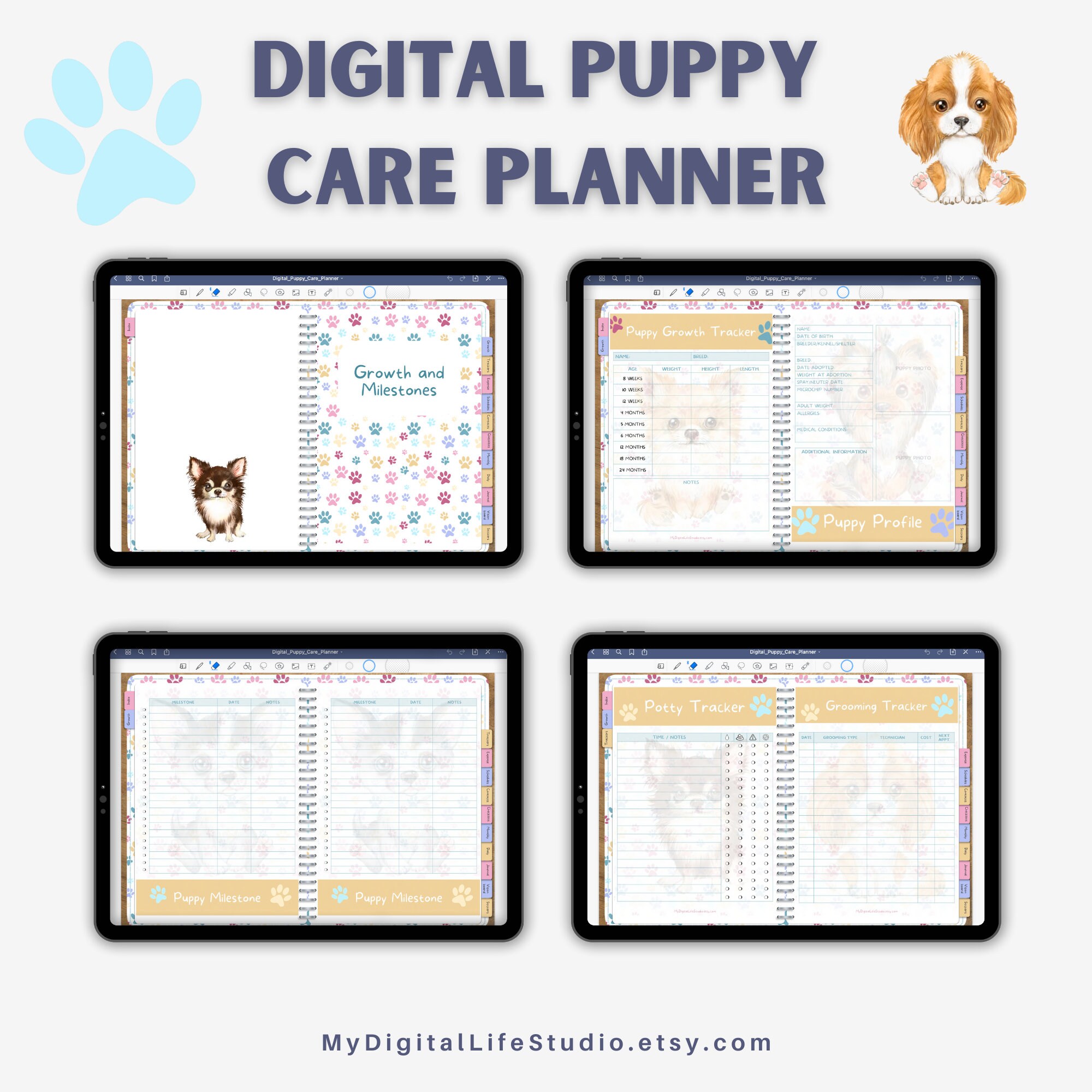 Digital Puppy Care Planner | Hyperlinked | Daily | Monthly Undated ...