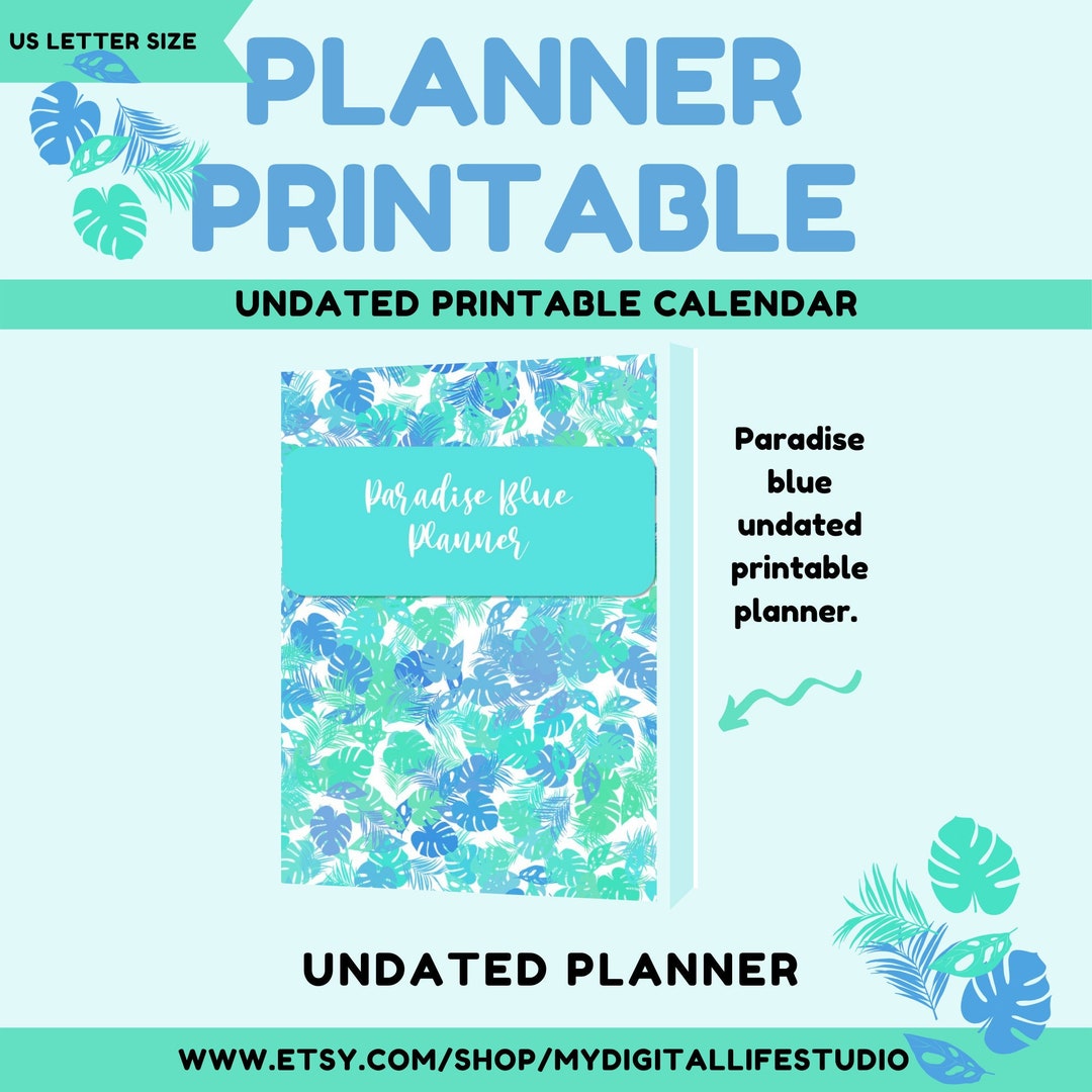 Paradise Blue Undated Planner. Printable 31-pages. Reusable Daily ...
