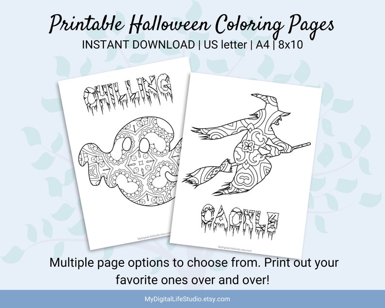 Printable Halloween Coloring Pages | Witch | Pumpkin | Black Cat | Bats ...
