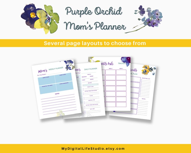 Printable Orchid Planner for Mom | Monthly | Weekly | Daily | Undated ...