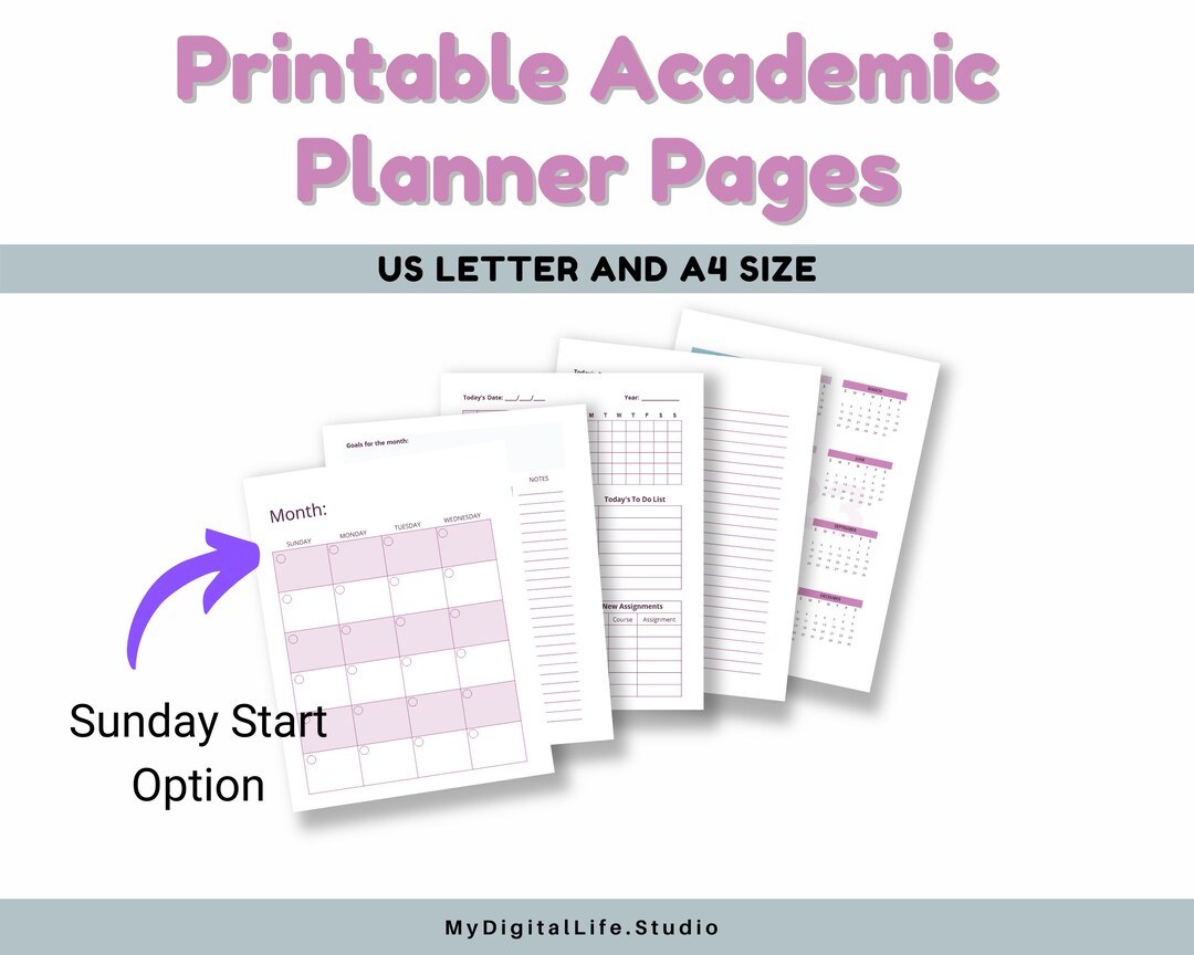Purples | Minimalist | Printable | Undated | Academic | Planner | Pages ...