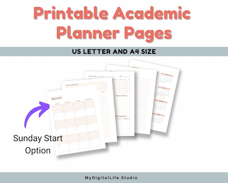 Beige | Minimalist | Printable | Undated | Academic | Planner | Pages ...