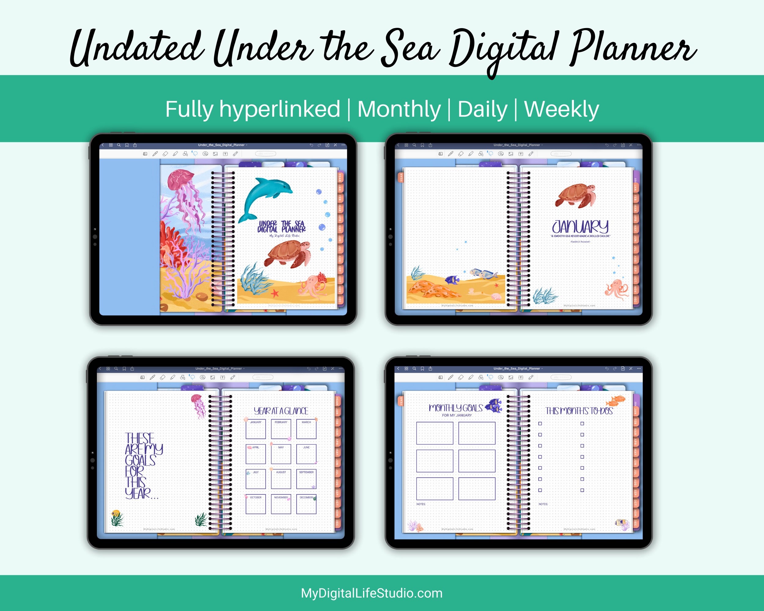 Digital Planner Under the Sea Planner. Undated. Nautical. Digital ...