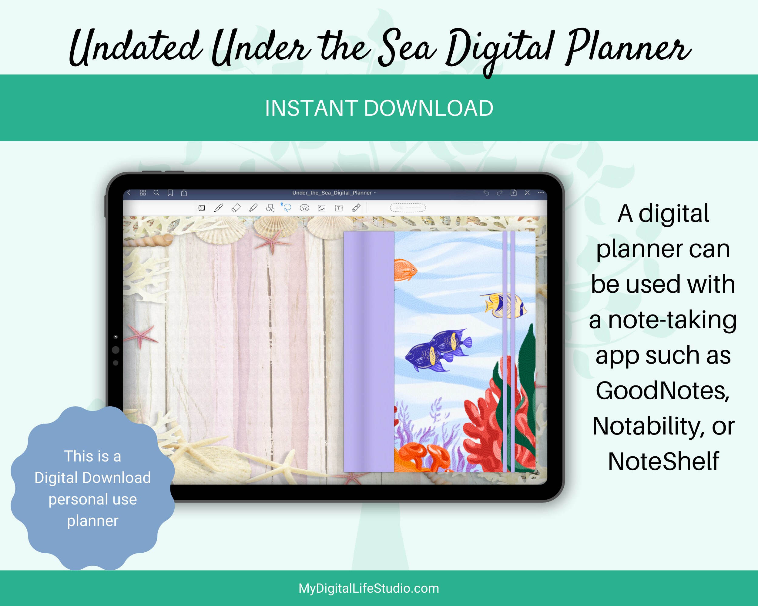 Digital Planner- Under the Sea Planner. Undated. Nautical. Digital ...
