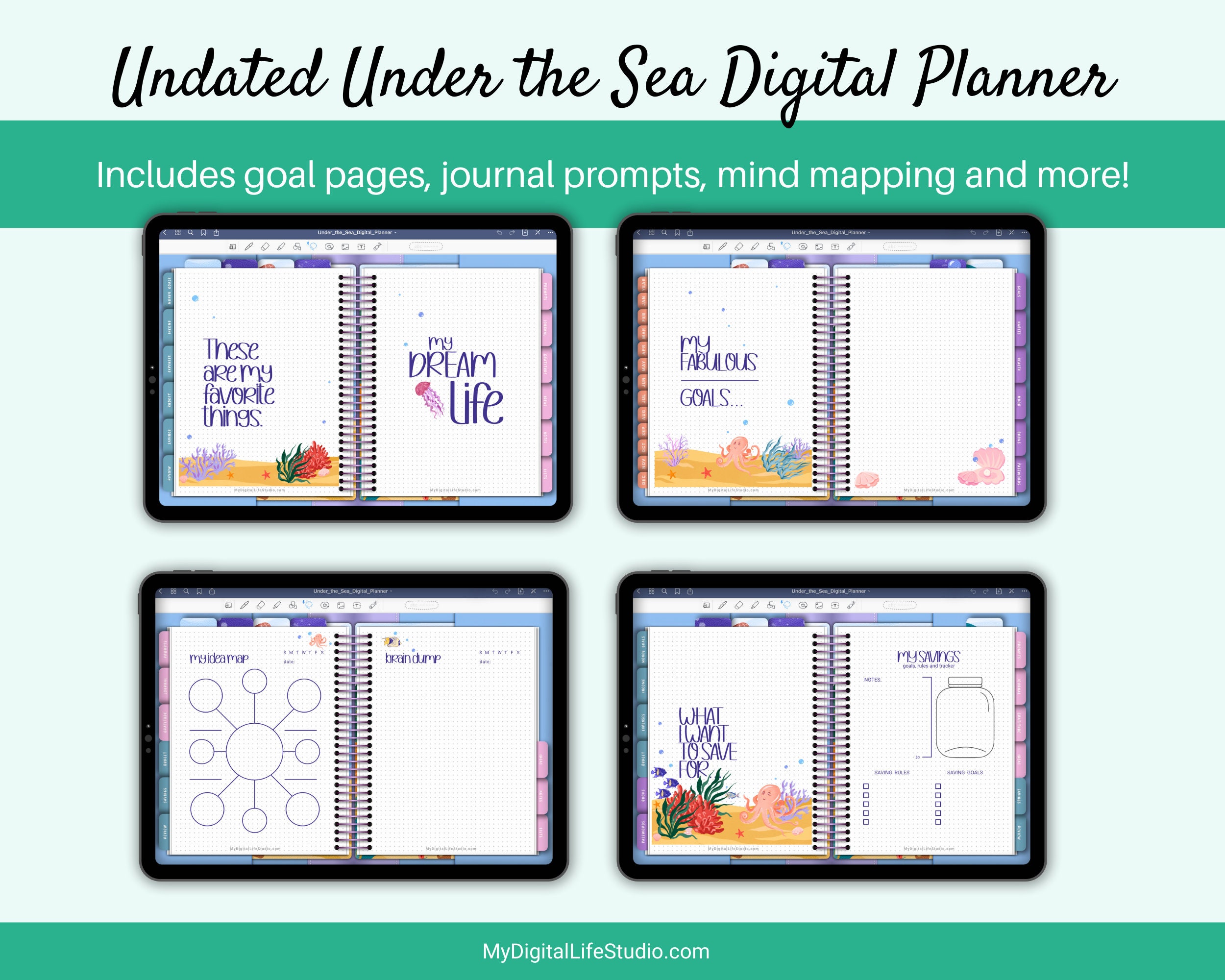 Digital Planner Under the Sea Planner. Undated. Nautical. Digital ...