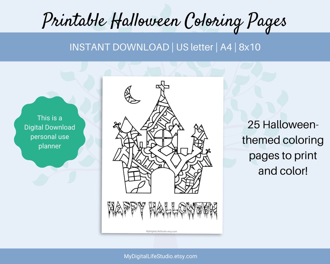 Printable Halloween Coloring Pages | Witch | Pumpkin | Black Cat | Bats ...