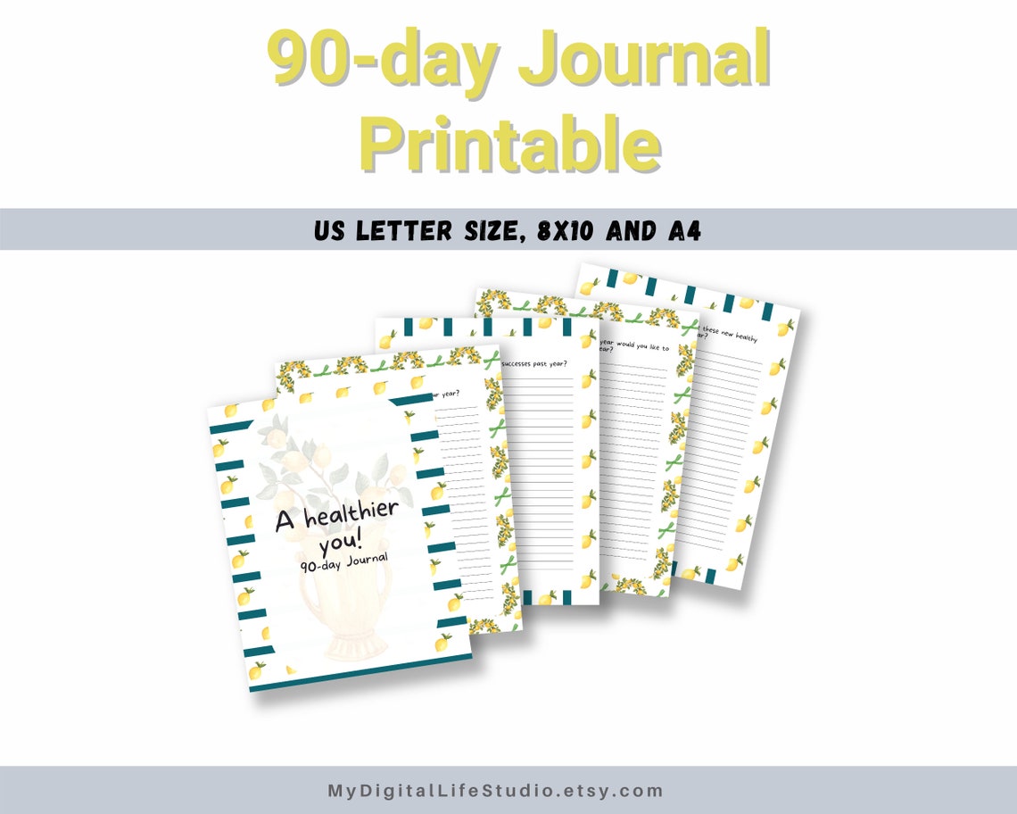 Lemon Themed Printable Journal | 90-day Journal | Prompts | Healthy ...