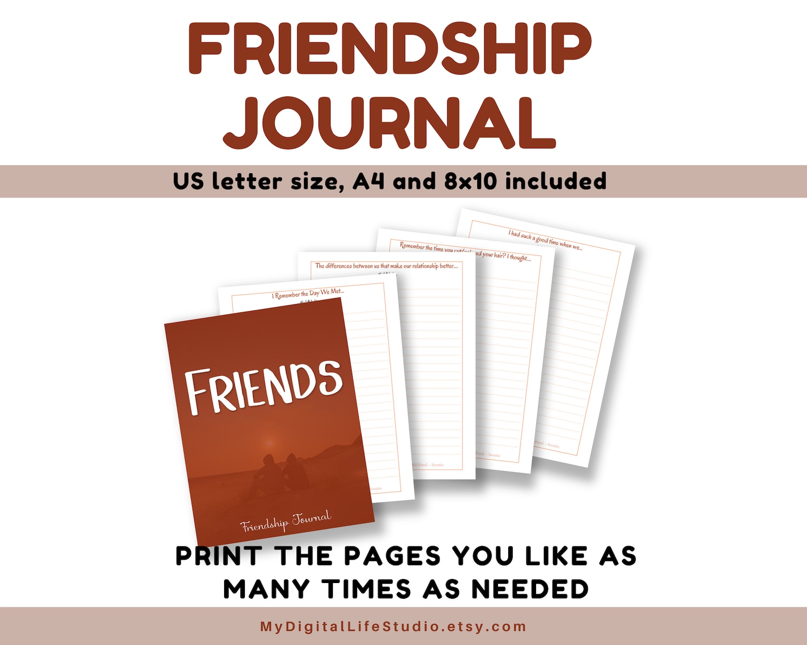 Printable Friendship Journal. Journal Prompts, Friendship Quotes, Blank ...