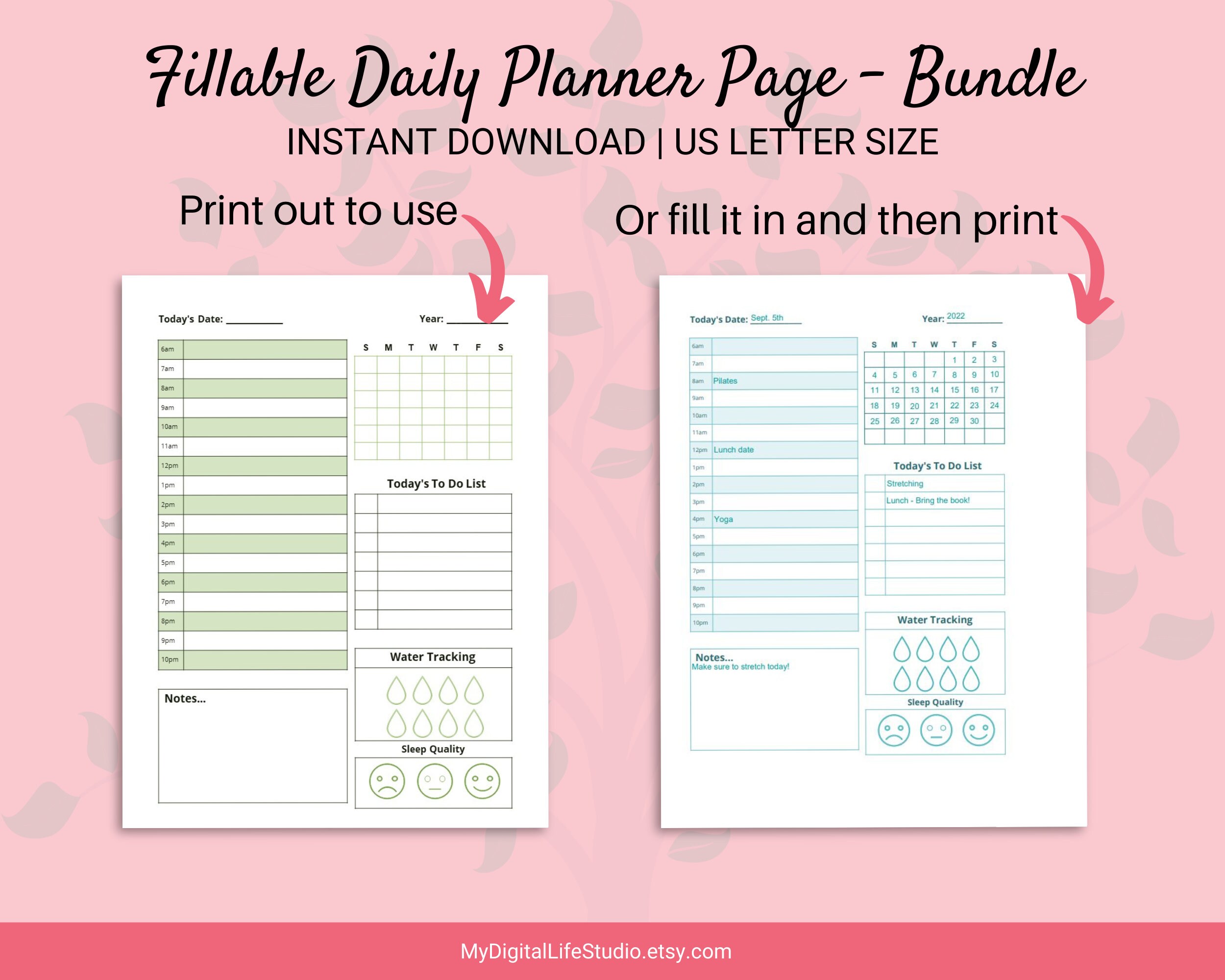 Fillable Daily Planner Bundle | Printable | Digital Download | Editable ...