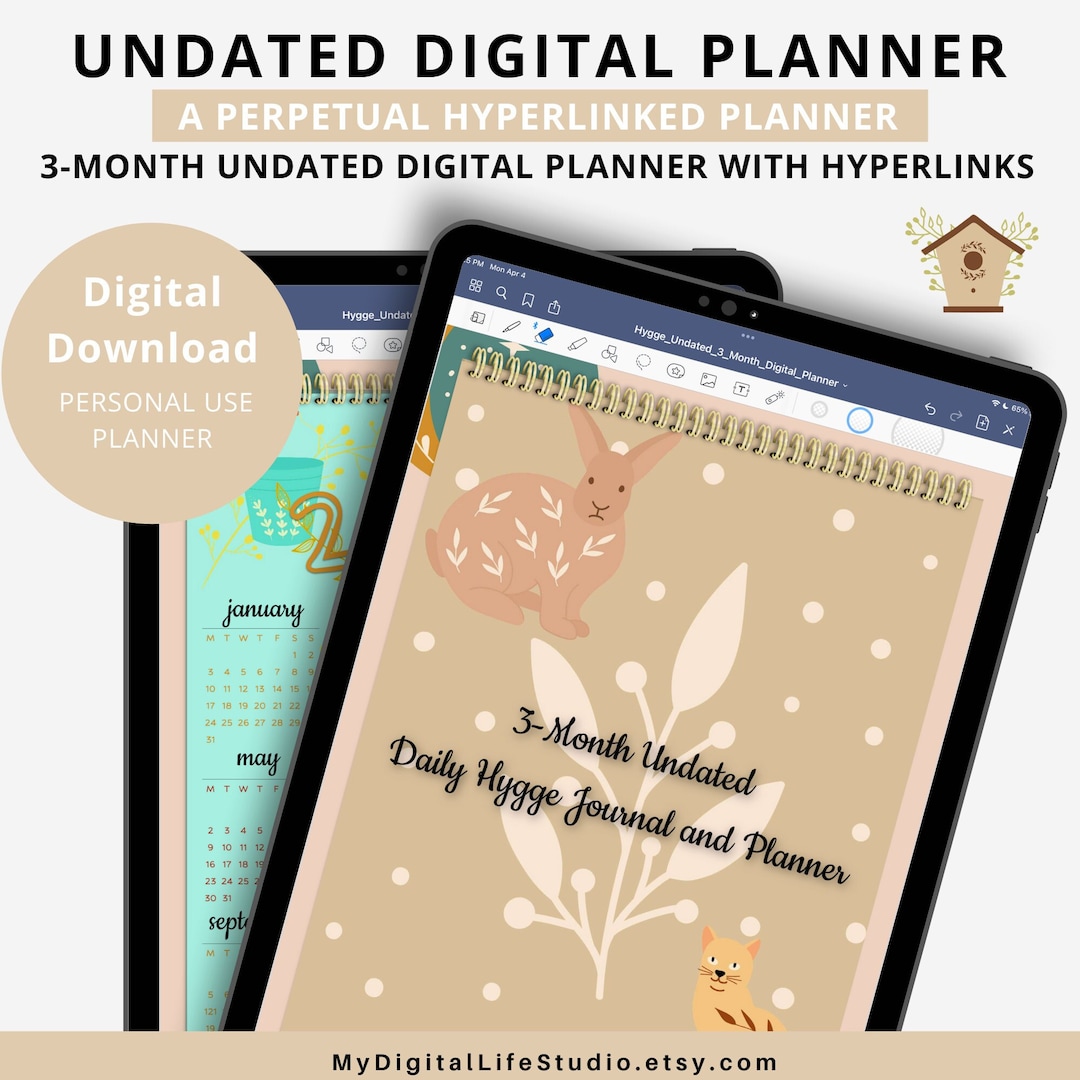 Undated 3-month Digital Hygge Planner | Hyperlinked | Perpetual Planner ...