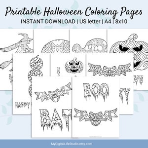 Printable Halloween Coloring Pages | Witch | Pumpkin | Black Cat | Bats ...
