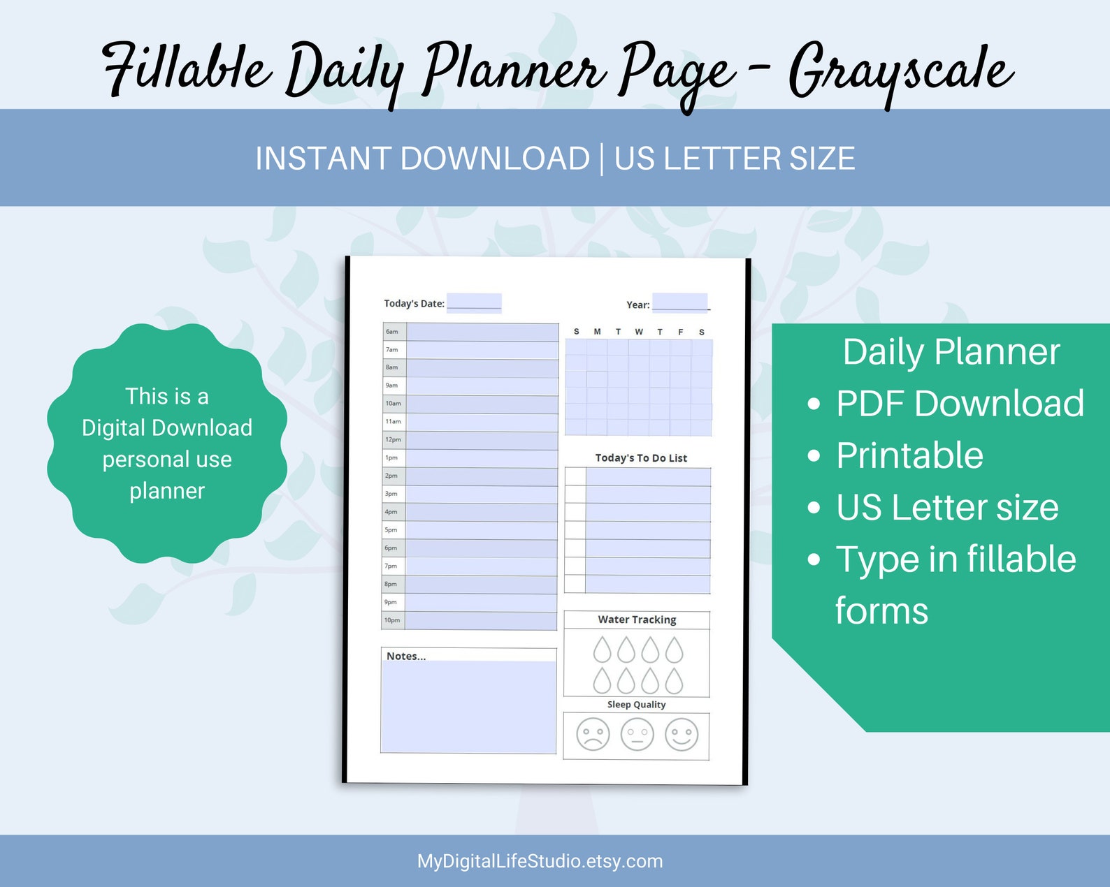 Fillable Daily Planner Gray | Printable | Digital Download | Editable ...