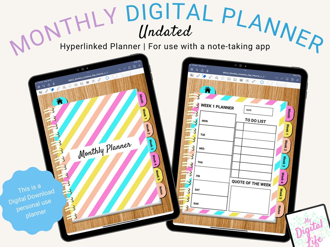 Digital Planner Undated Monthly Planner | Goodnotes, Notability, Xodo ...