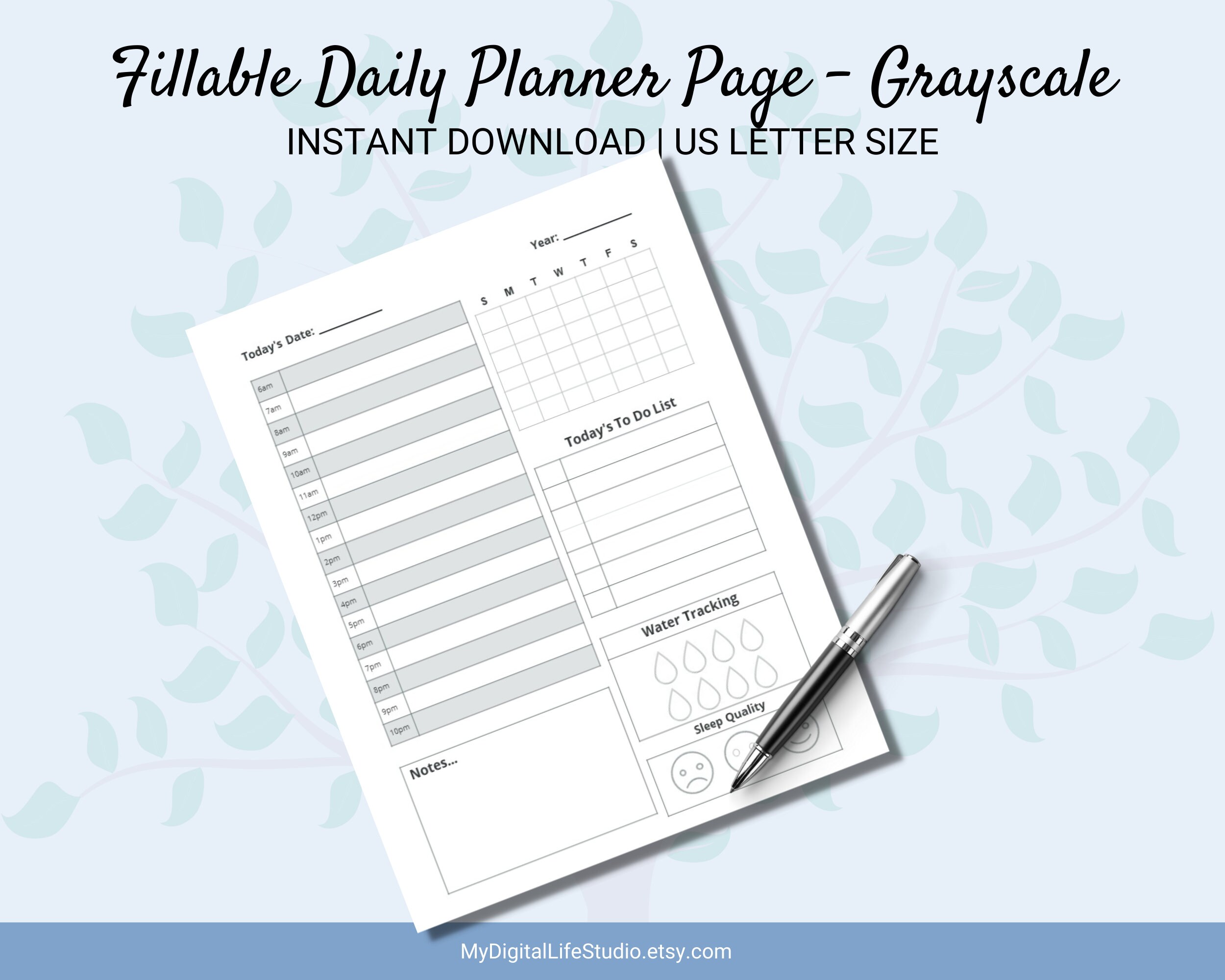 Fillable Daily Planner Gray | Printable | Digital Download | Editable ...