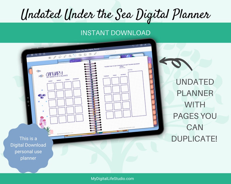 Digital Planner- Under the Sea Planner. Undated. Nautical. Digital ...