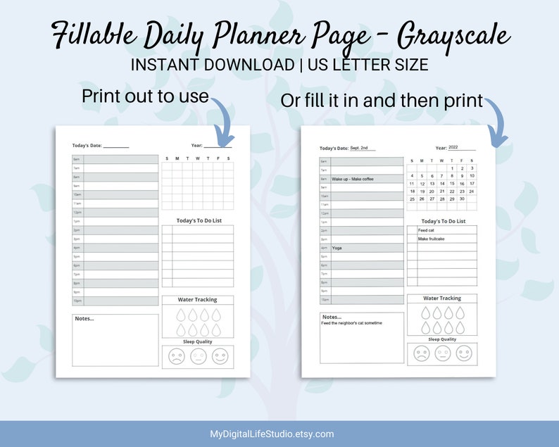 Fillable Daily Planner Gray | Printable | Digital Download | Editable ...