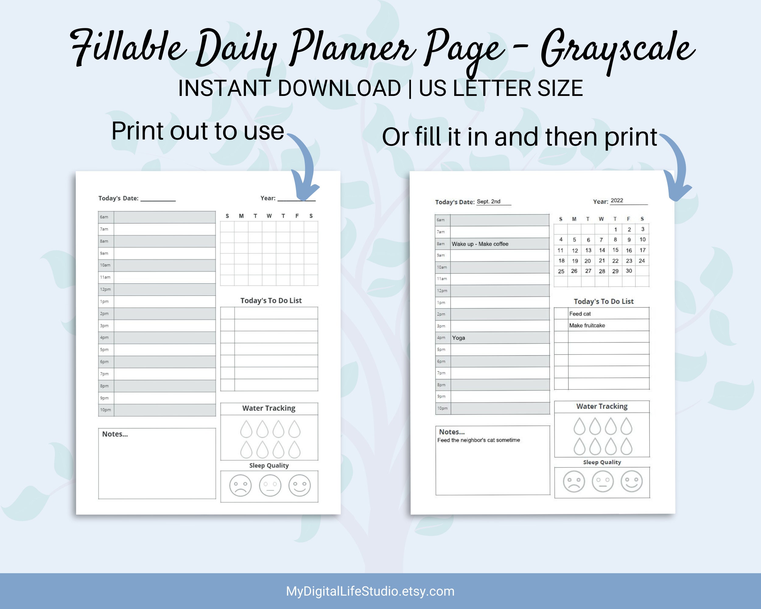 Fillable Daily Planner Gray | Printable | Digital Download | Editable ...