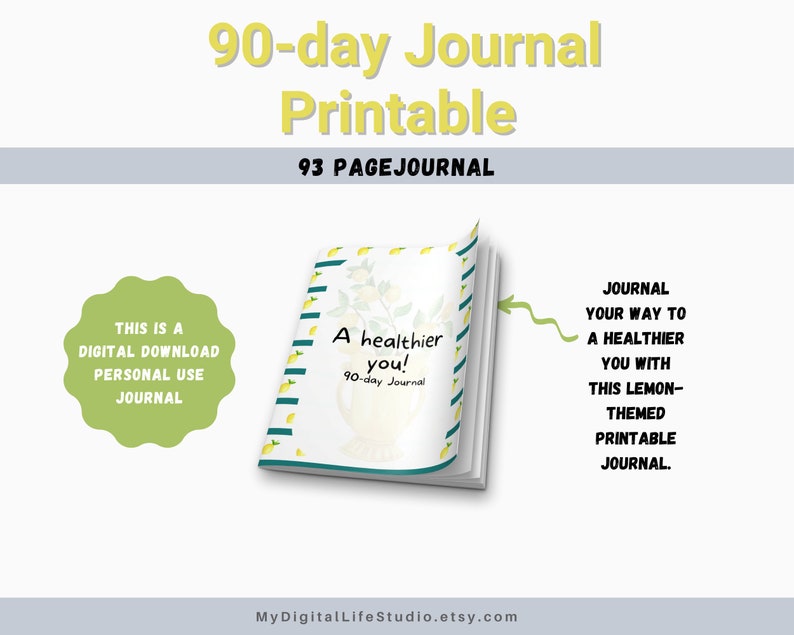 Lemon Themed Printable Journal | 90-day Journal | Prompts | Healthy ...