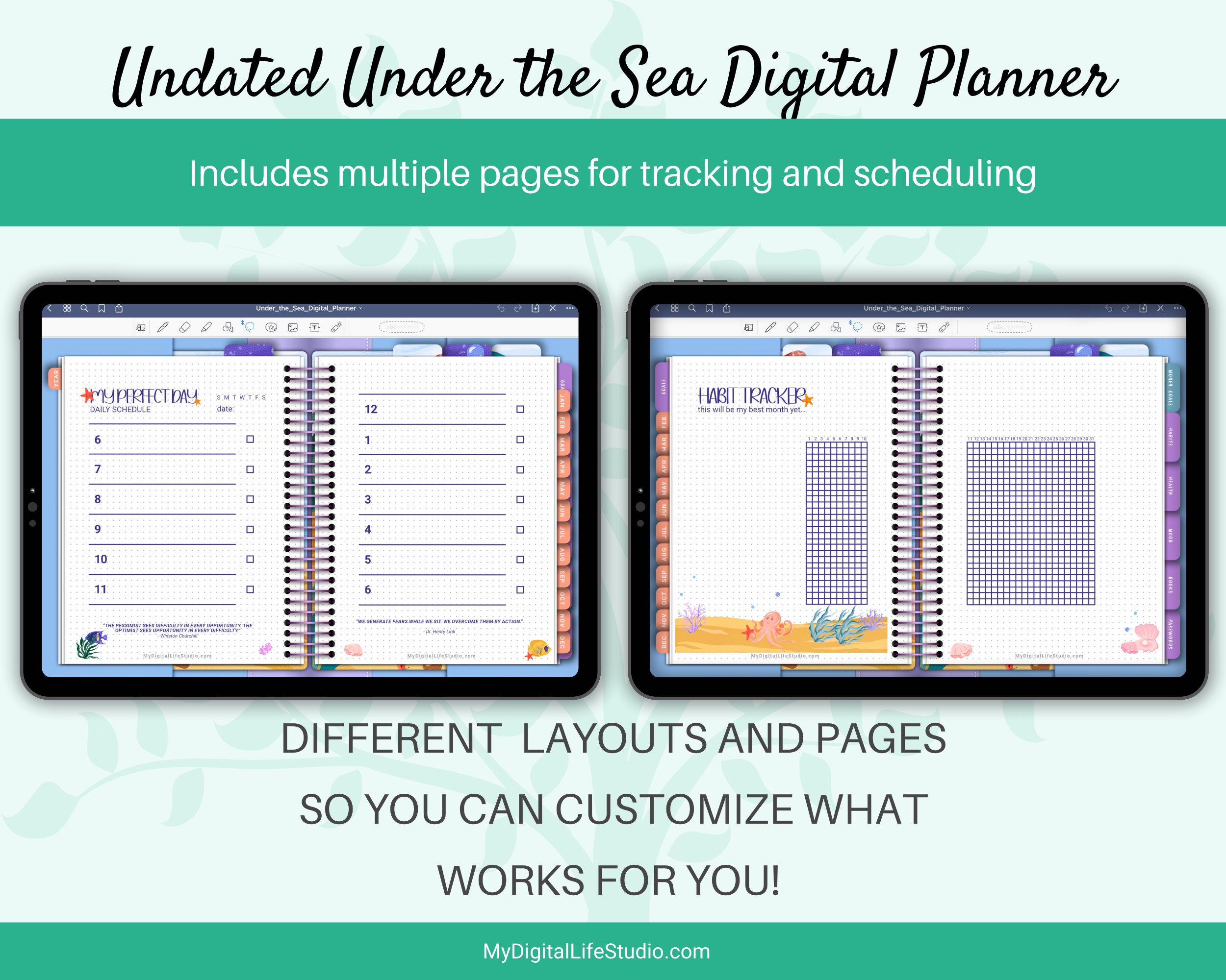 Digital Planner Under the Sea Planner. Undated. Nautical. Digital ...