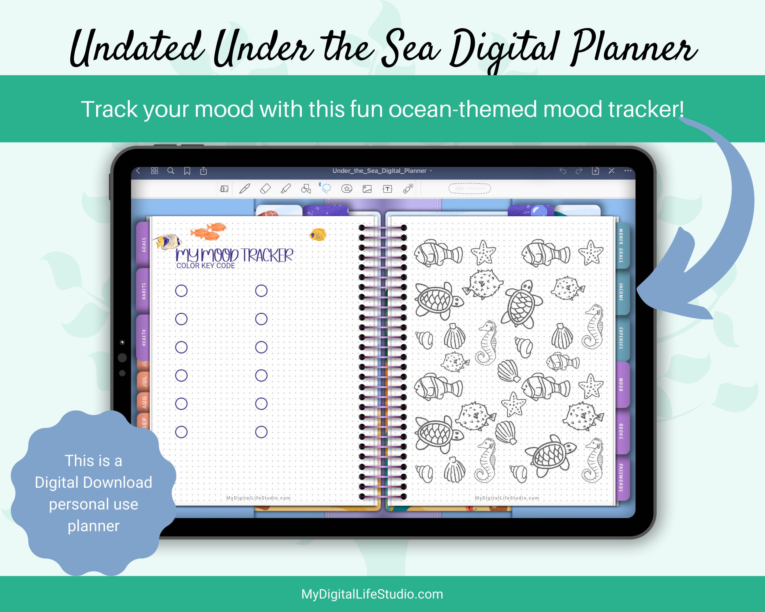Digital Planner Under the Sea Planner. Undated. Nautical. Digital ...