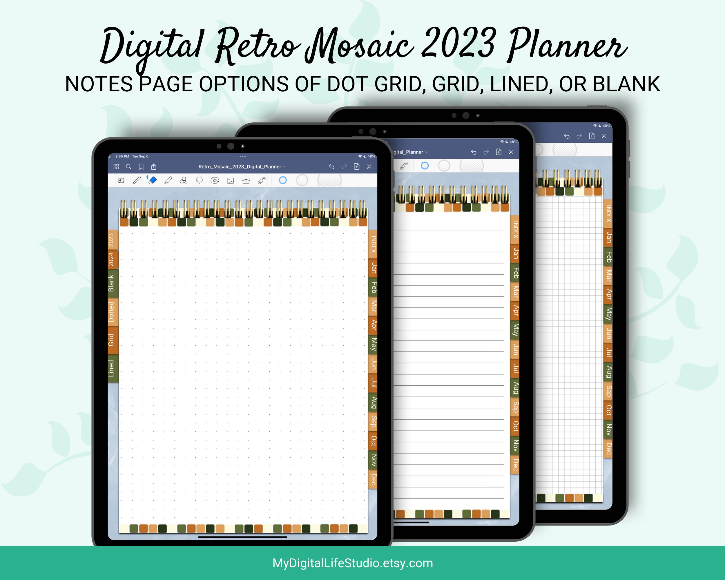 Digital Planner Retro Mosaic 2023 Dated Monthly - Etsy