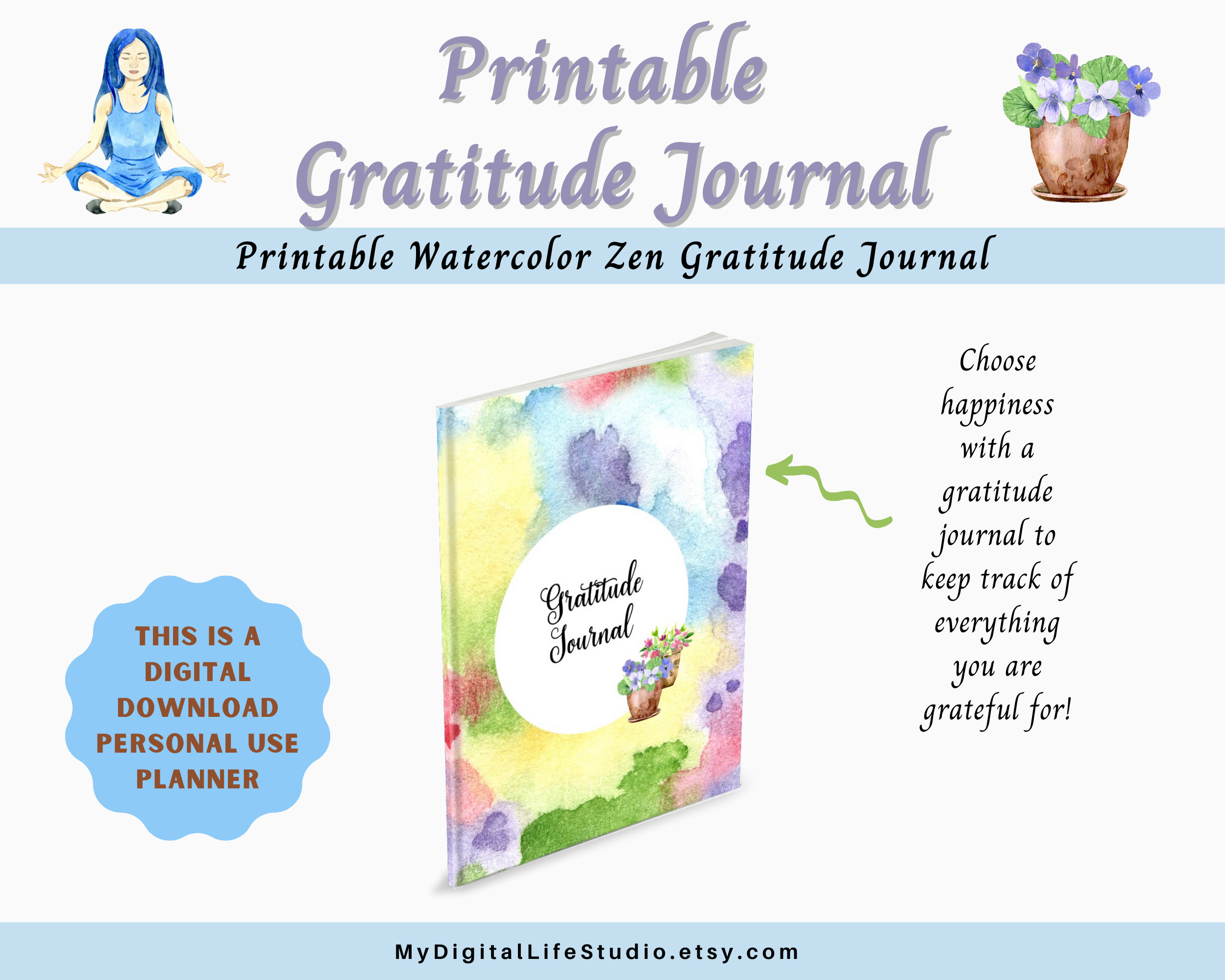Printable Gratitude Journal | Weekly | Daily | Watercolor | Zen ...