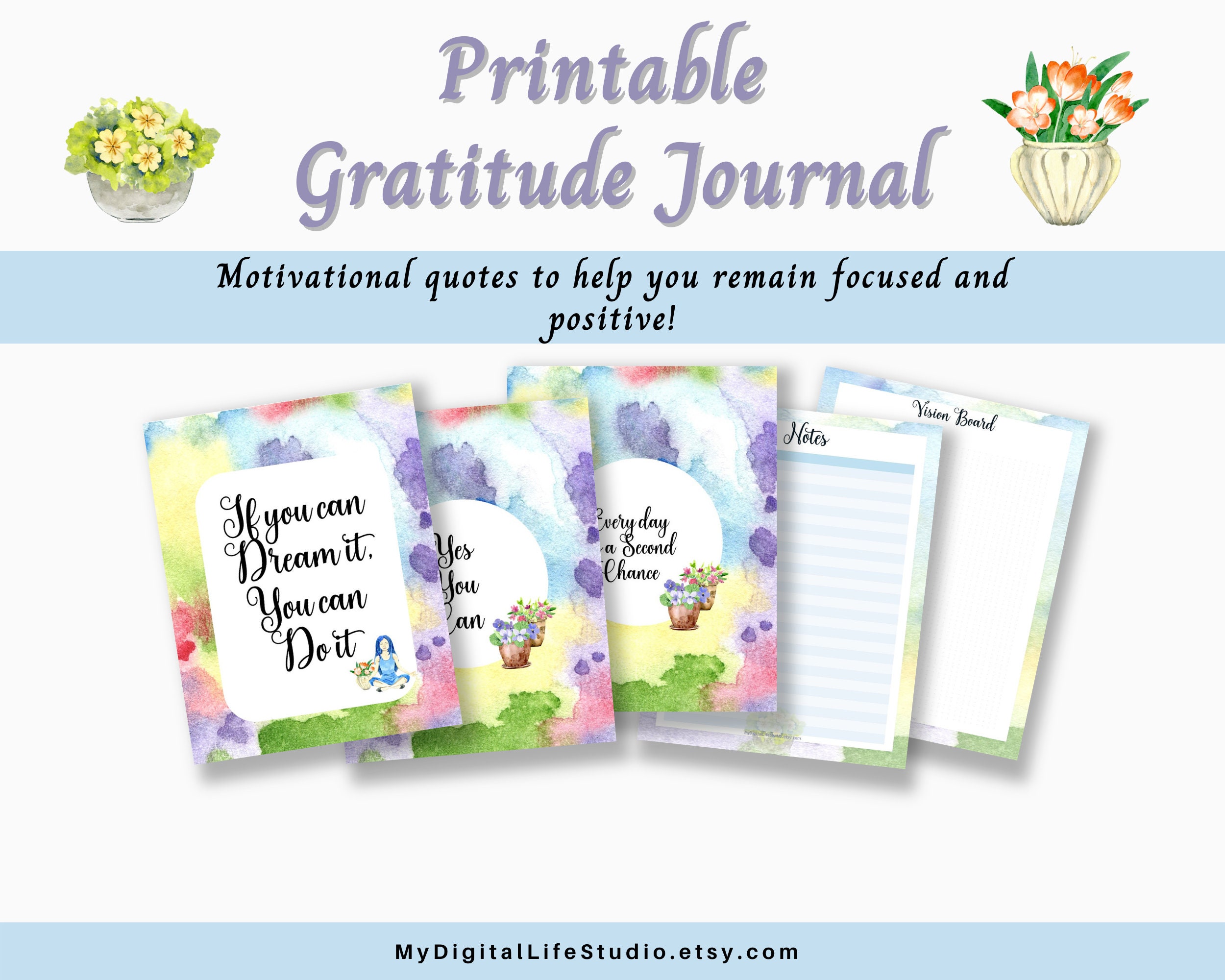 Printable Gratitude Journal | Weekly | Daily | Watercolor | Zen ...