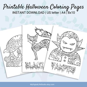 Printable Halloween Coloring Pages | Witch | Pumpkin | Black Cat | Bats ...