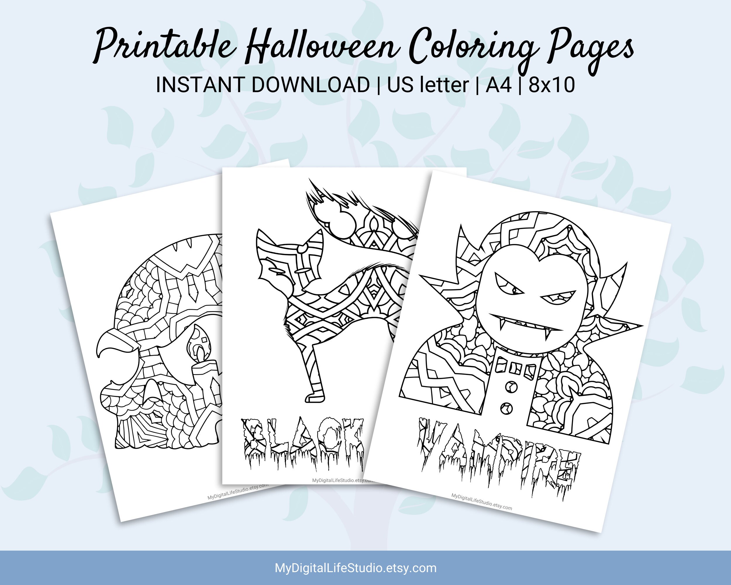 Printable Halloween Coloring Pages | Witch | Pumpkin | Black Cat | Bats ...
