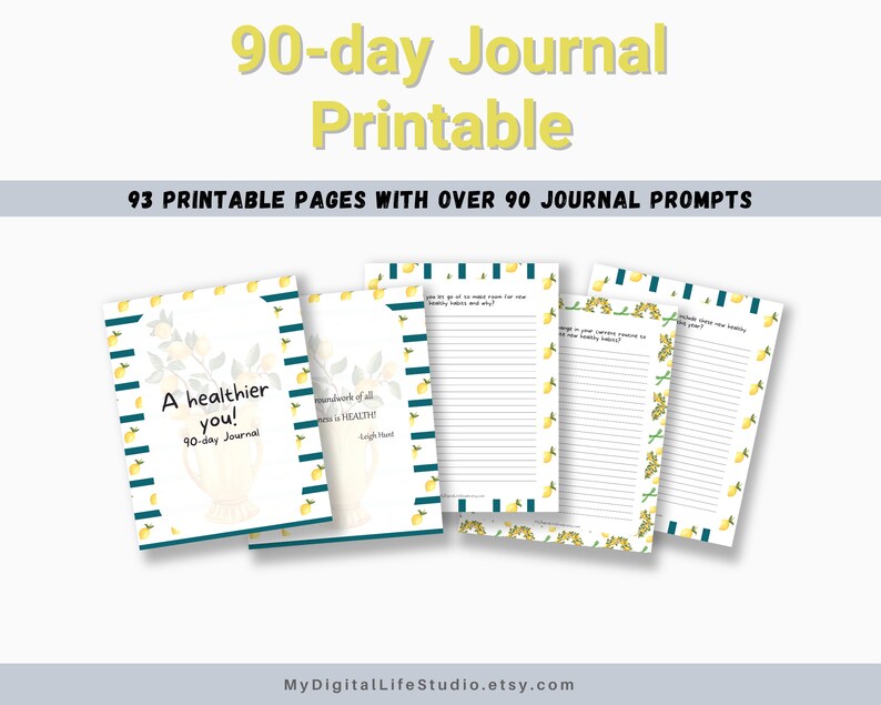 Lemon Themed Printable Journal | 90-day Journal | Prompts | Healthy ...