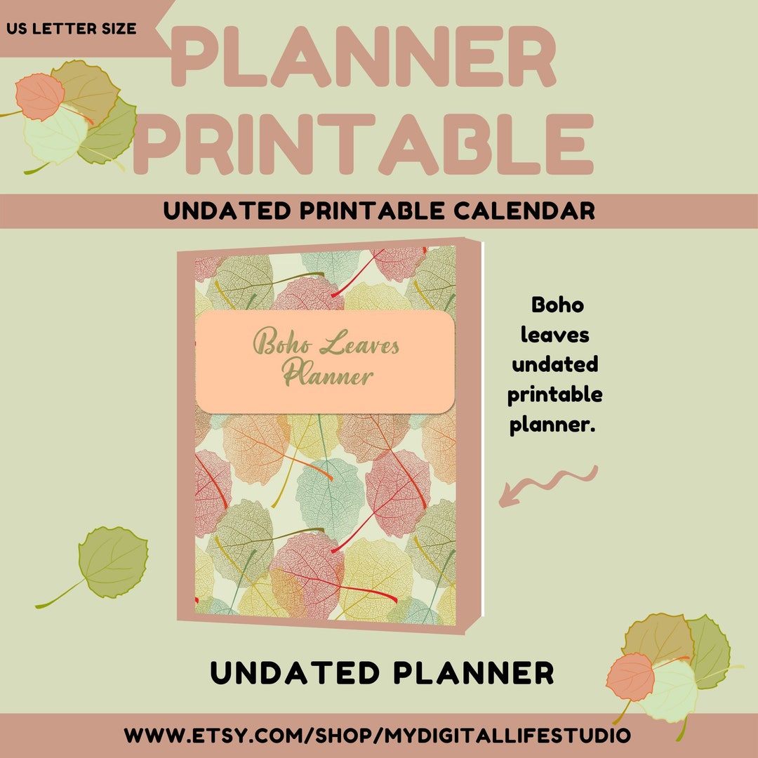 Boho Leaves Undated Planner. Printable 33-pages. Reusable Daily, Weekly ...