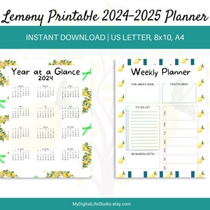 Printable Lemon Themed 2024 and 2025 Planner | Dated | Weekly | Monthly ...