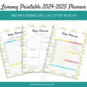 Printable Lemon Themed 2024 and 2025 Planner | Dated | Weekly | Monthly ...