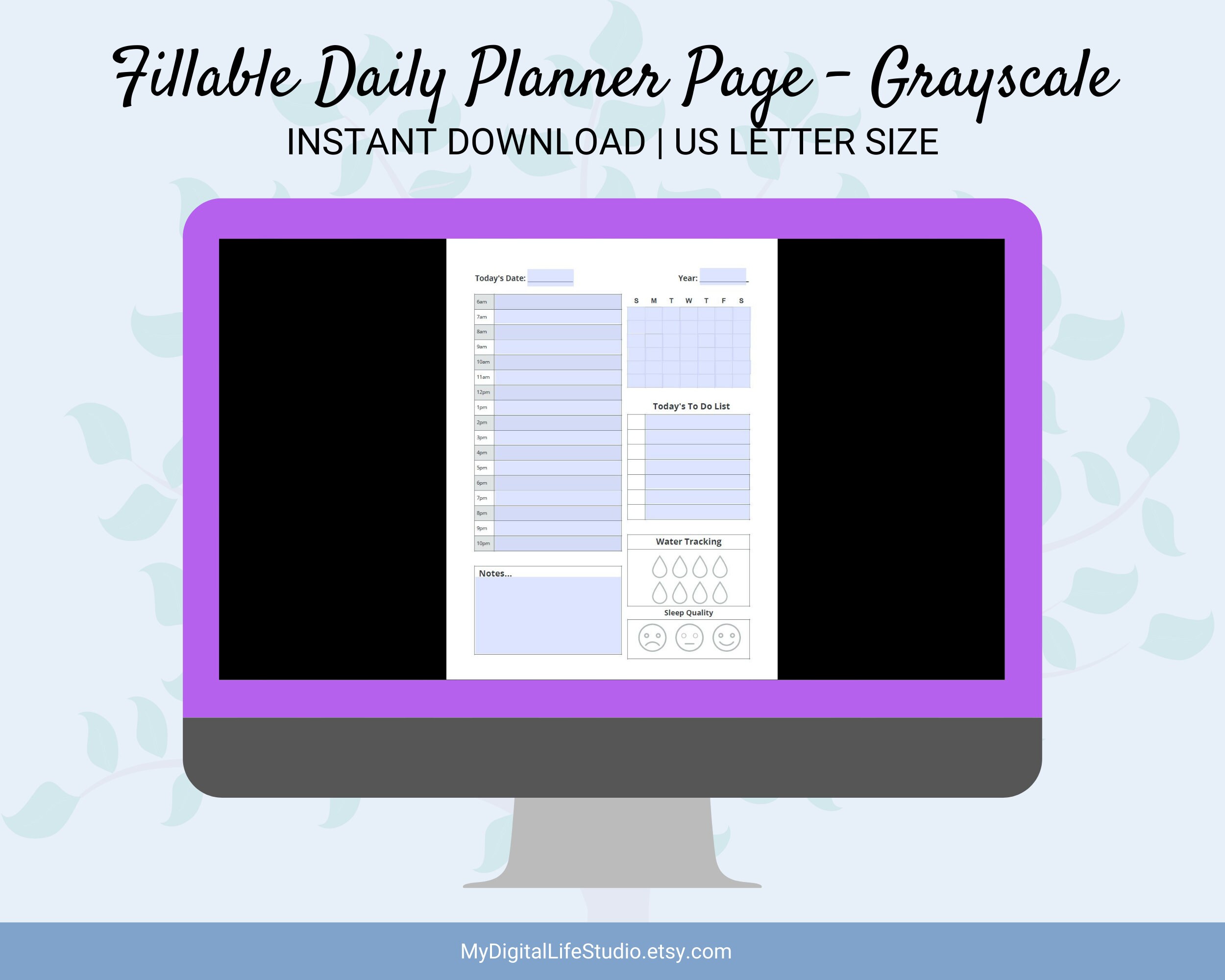 Fillable Daily Planner Gray | Printable | Digital Download | Editable ...