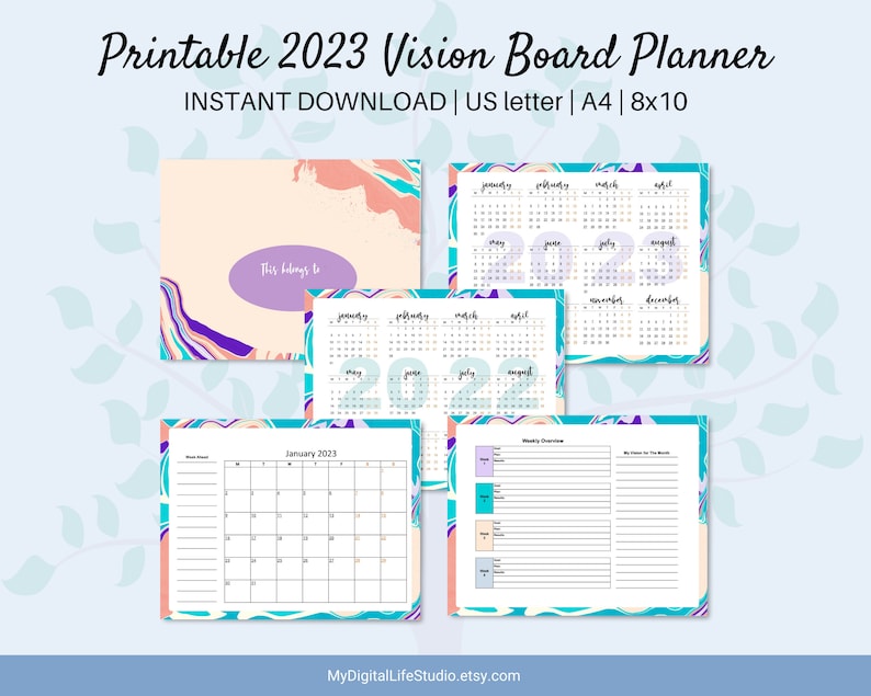 Printable 2023 Vision Board Planner Notes Monthly Daily Goals Dated ...