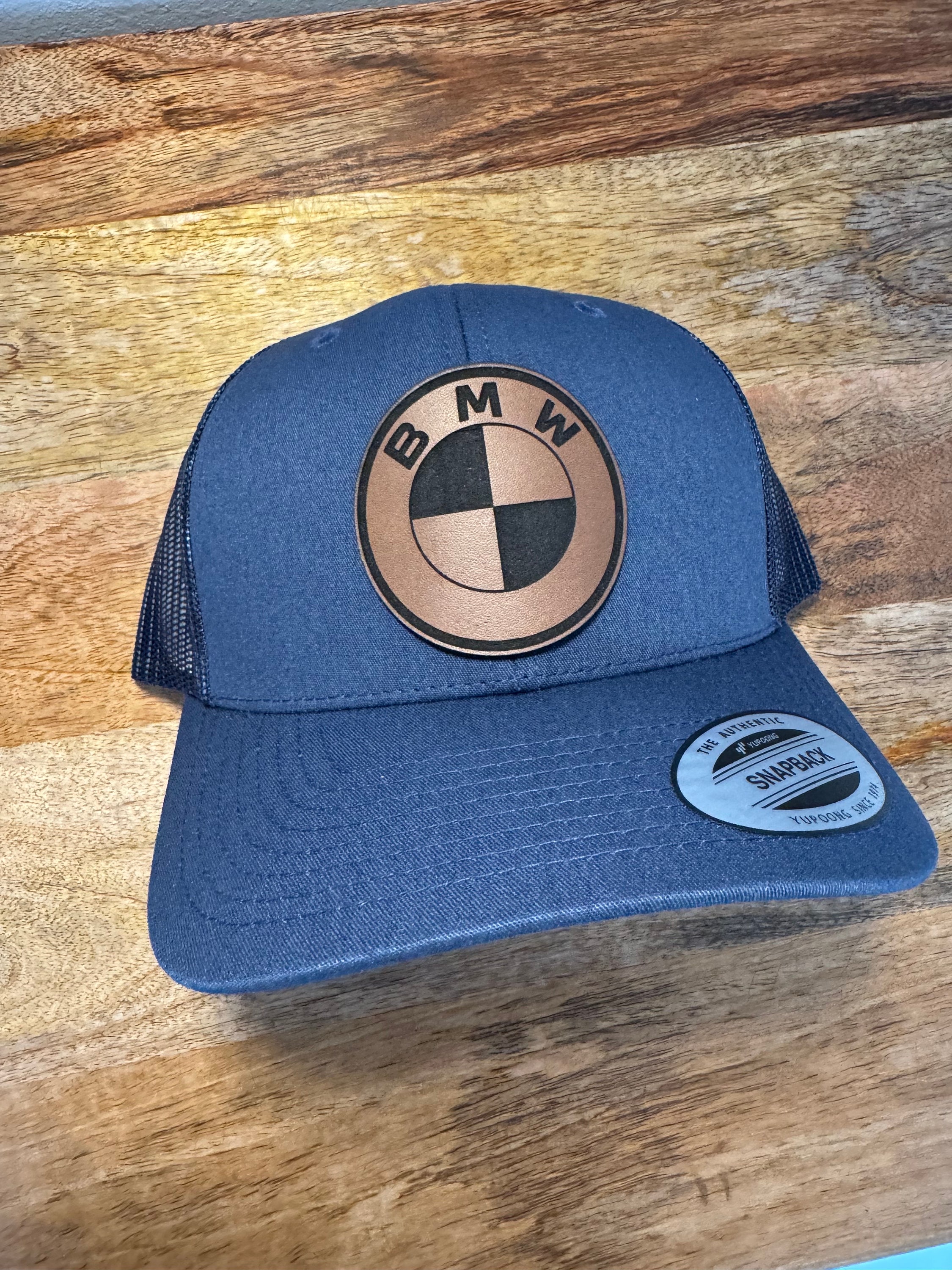 BMW Trucker Custom Car Hat Custom Made Leather Patch Trucker Hat ...