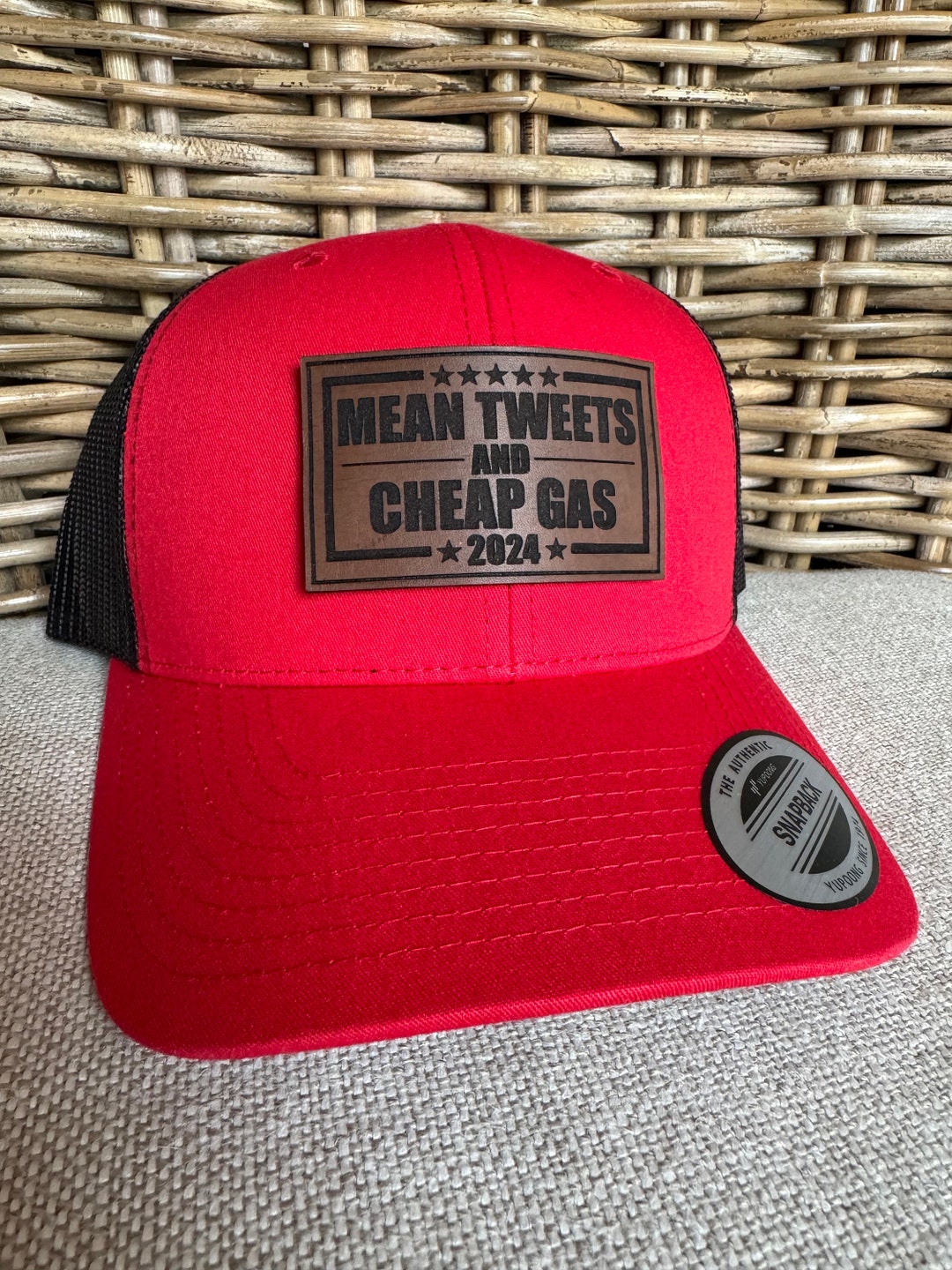 Mean Tweets and Cheap Gas 2024 Real Leather Patch Hats. Trump ...