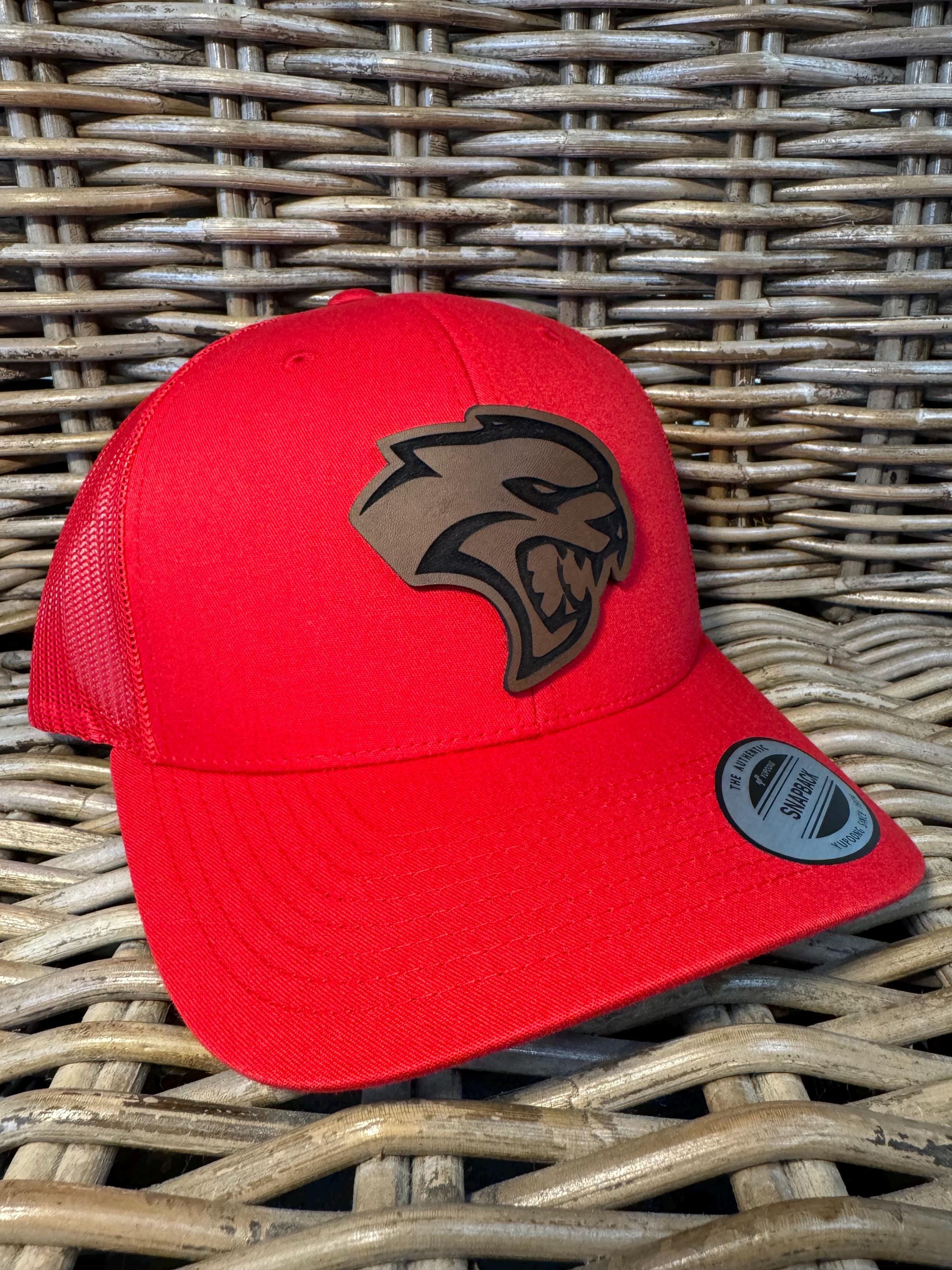 Hellcat Trucker Custom Car Hat Custom Made Leather Patch Trucker Hat ...